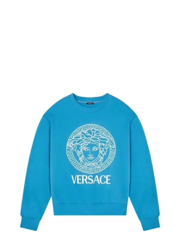 Versace Logo Print Cotton Sweatshirt - Blue