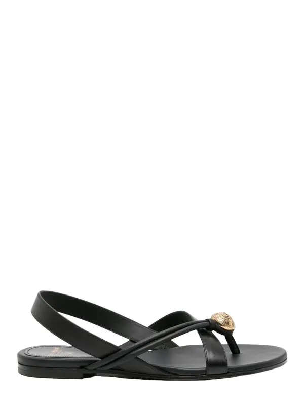 Balmain Embossed Button Thong Strapped Sandals - Black