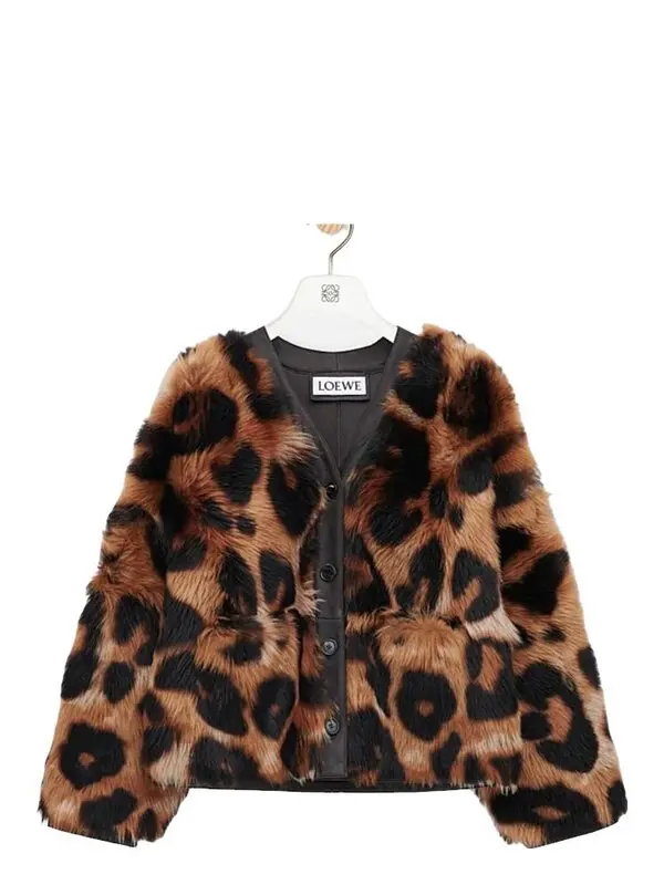 Loewe Shearling Cardigan With Leopard Print - Brown