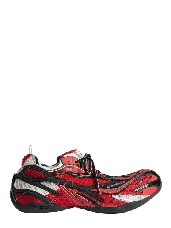 Balenciaga Soleless Lace-up Sneakers With Distressed Effect - Red/black/white/silver