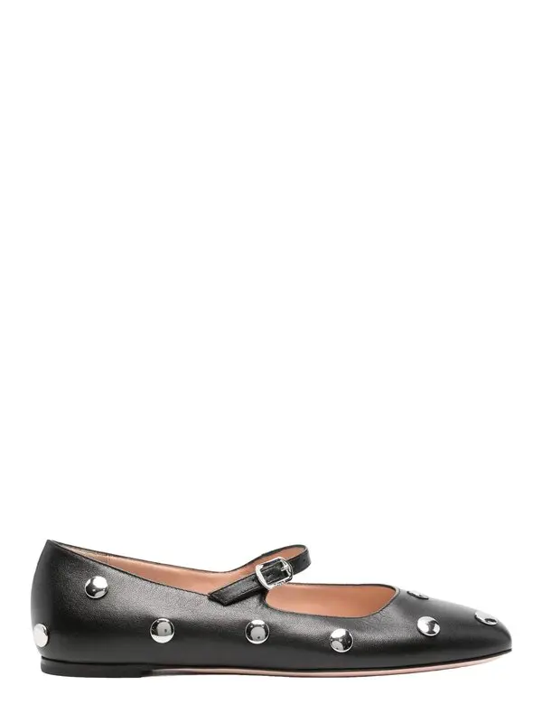 Bally Studded Square Toe Ballet Flats With Adjustable Ankle Strap - Black
