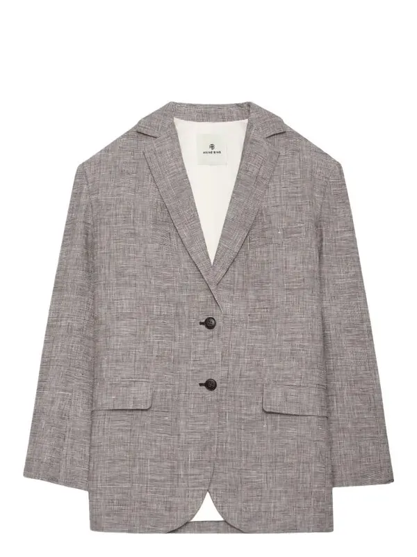 ANINE BING Quinn Plaid Linen Blazer - Gray