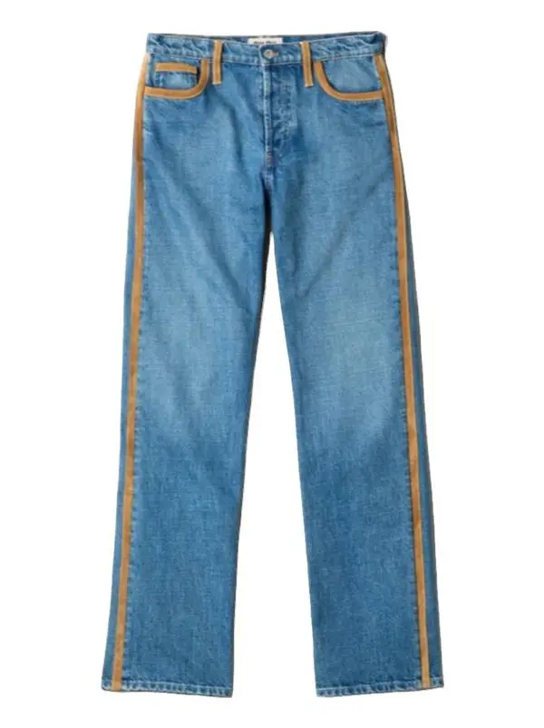 Miu Miu Straight-leg Denim Jeans With Leather Detailing - Blue
