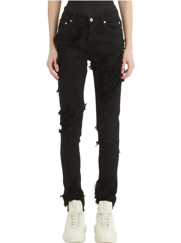 Rick Owens Distressed Design Jeans - Black