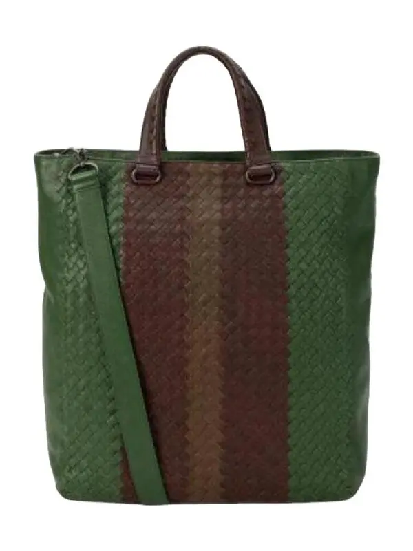 Bottega Veneta Woven Leather Handbag With Shoulder Strap - Green