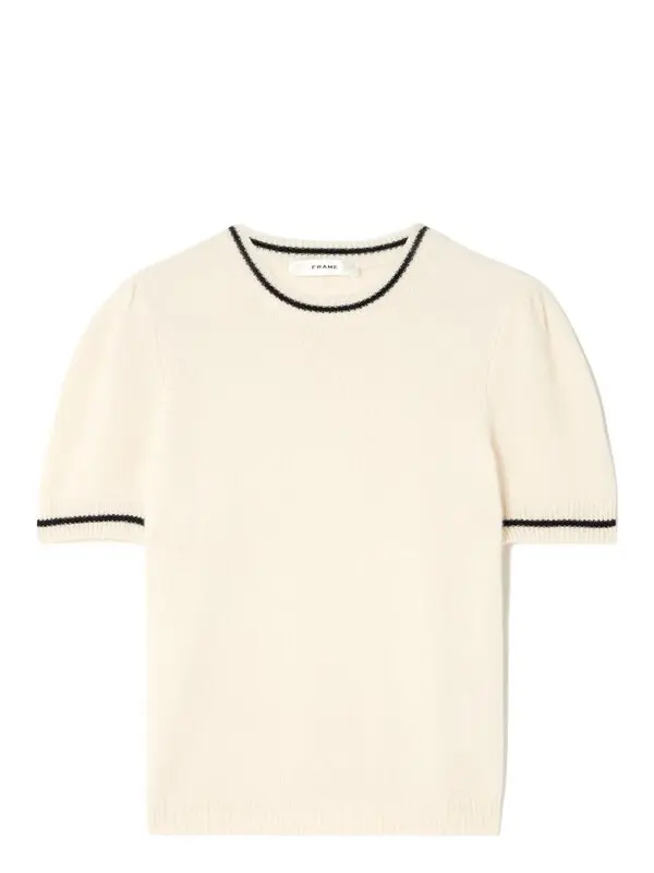FRAME Pointelle-knit T-shirt With Puff Sleeves - White