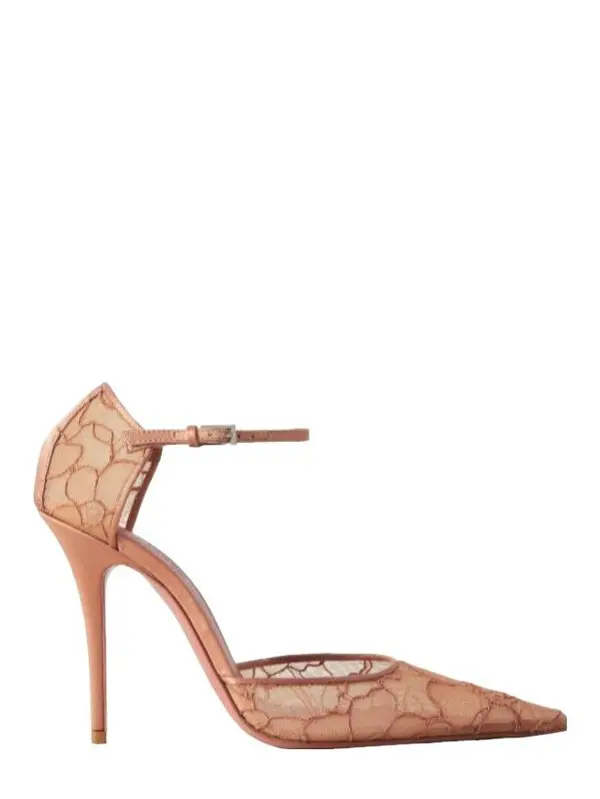 Amina Muaddi Satin-trimmed Corded Lace Pumps - Pink
