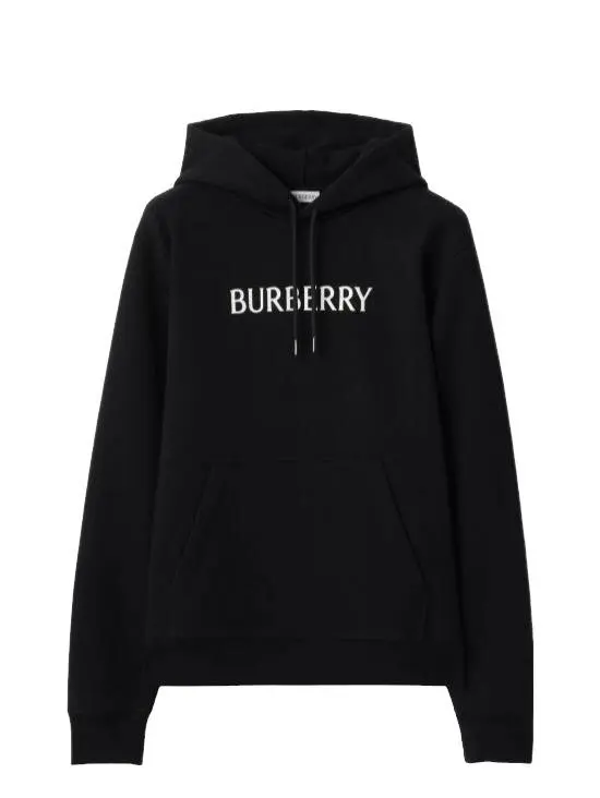 Burberry Logo Printed Drawstring Hoodie - Black