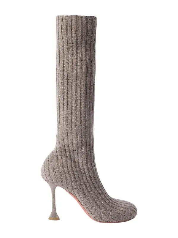 Amina Muaddi Veneda Ribbed Stretch-knit Sock Boots - Nude