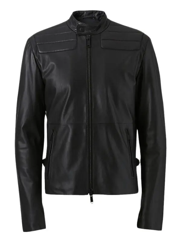 Emporio Armani Logo Leather Jacket - Black