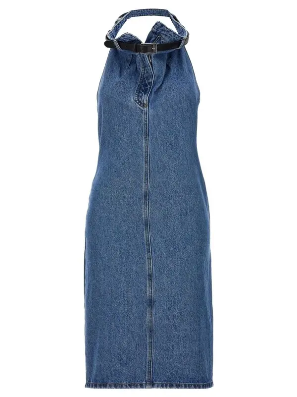 Coperni Belted Halterneck Denim Dress - Blue