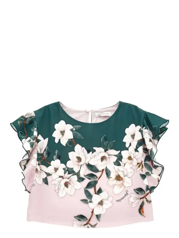 Monnalisa Floral Short Sleeve Ruffled Blouse - Multicolor
