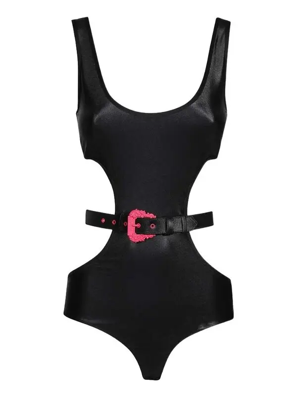 Versace Cut-out Detailed Belted Bodysuit - Black