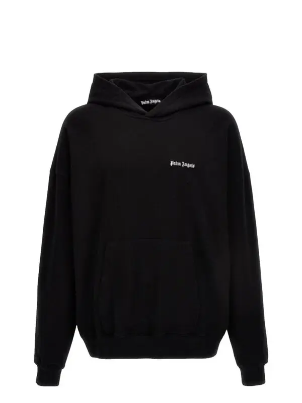 Palm Angels Logo Embroidered Hoodie - Black