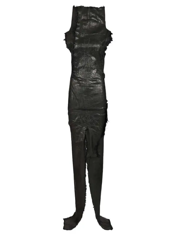 Rick Owens Leather Maxi Dress With Zip Closure - Black
