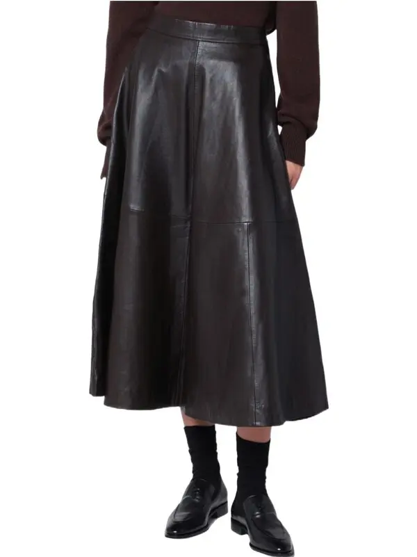 RÓHE A-line Leather Skirt - Brown