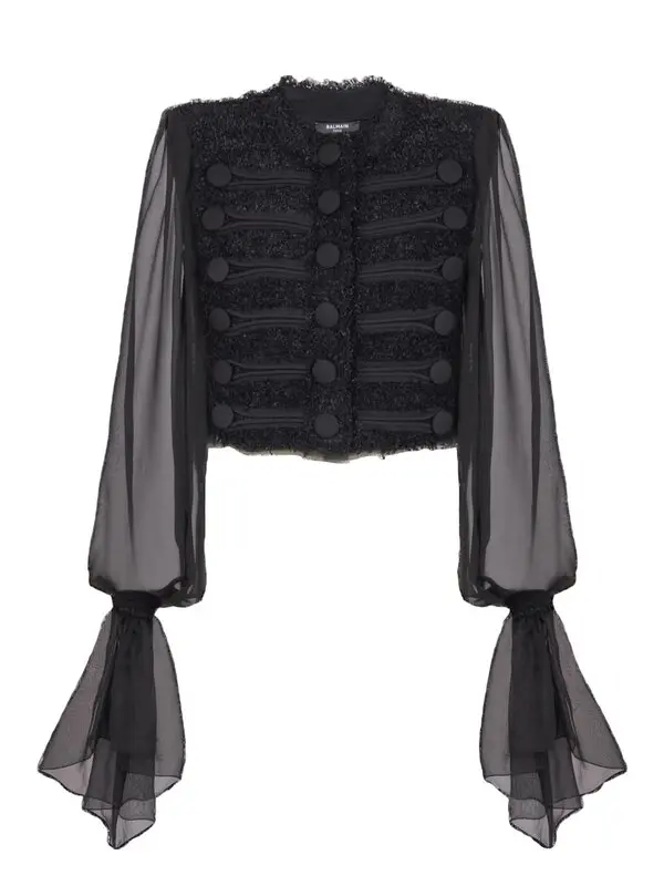 Balmain Embellished Tweed And Chiffon Jacket - Black