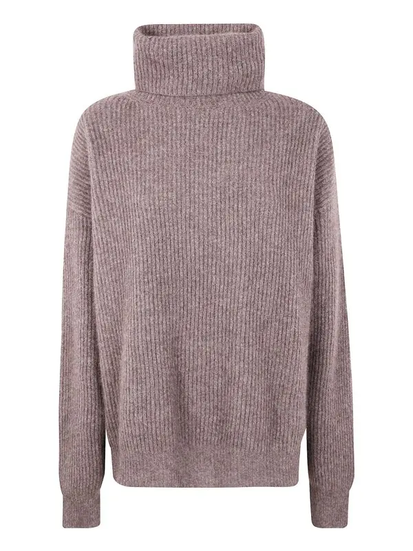UMA WANG High Neck Ribbed Sweater - Brown