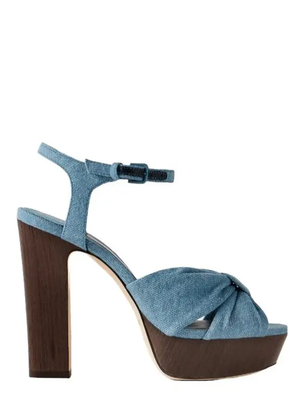 JIMMY CHOO Knotted Denim Platform Sandals - Blue
