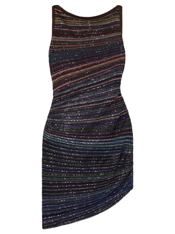 Missoni Asymmetrical Sequin-embellished Metallic Crochet-knit Mini Dress - Black