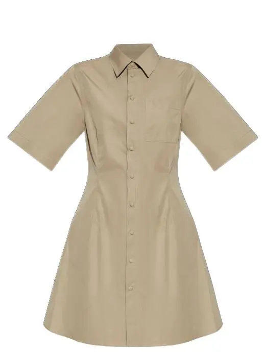 Ami Mini Shirt Dress With Lapel And Short Sleeves - Nude