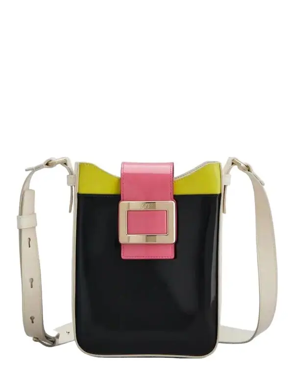 ROGER VIVIER Logo Engraved Color Blocked Crossbody Bag - Black