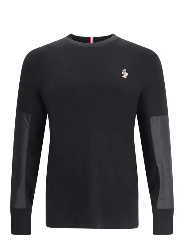 Moncler Long-sleeved Knitwear With Chest Logo Patch - Black