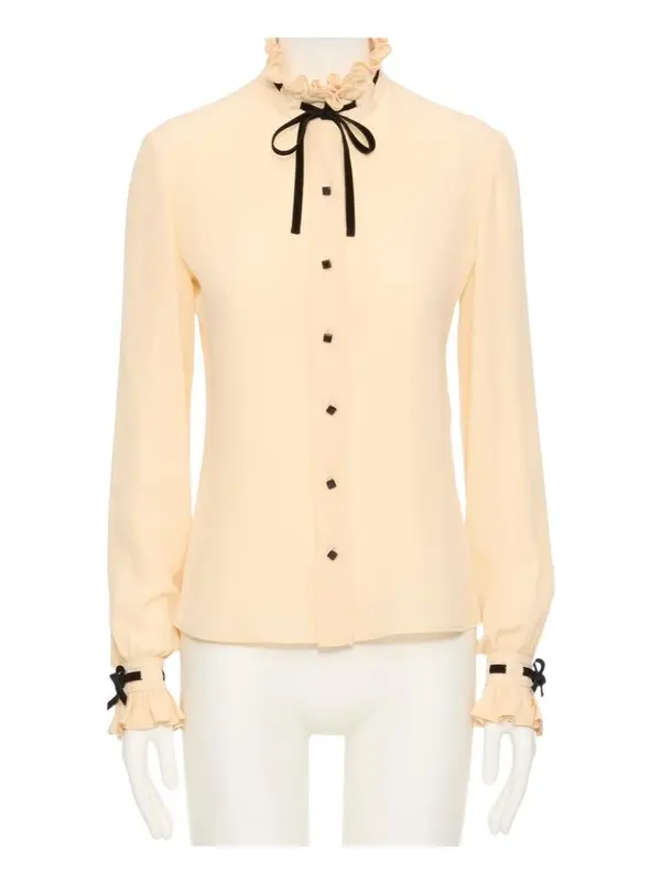 Valentino Garavani Ruffled High Neck Shirt With Bow Detail - Birch/black