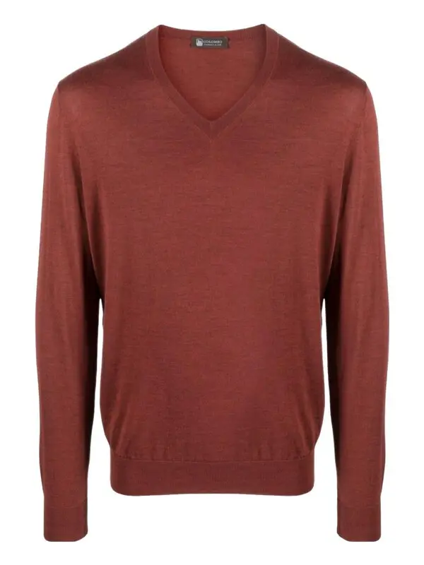 Colombo Fine-knit V-neck Jumper - Red