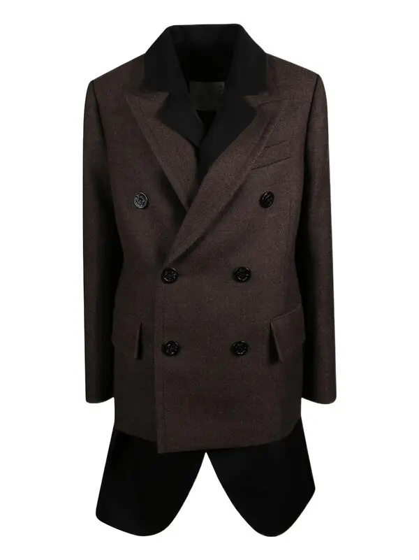 Sacai Double-breasted Wool Coat - Black