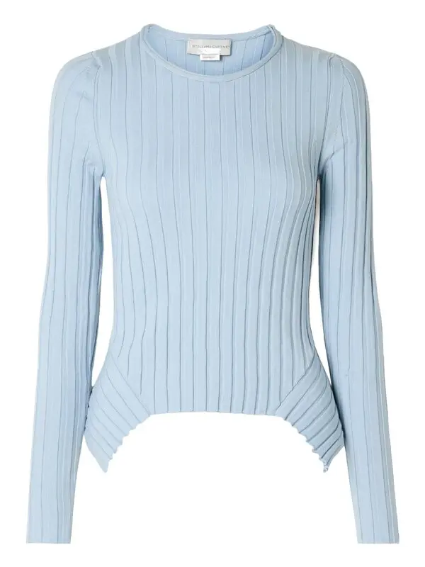 Stella McCartney Crew Neck Ribbed Knit Sweater With Asymmetrical Hem - Sky-blue