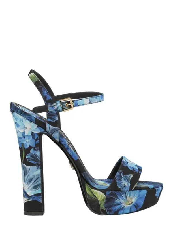 Dolce & Gabbana Printed Charmuese Platform Sandals - Blue