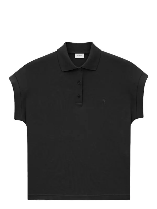 Saint Laurent Cassandre Logo Embroidered Polo Shirt - Black