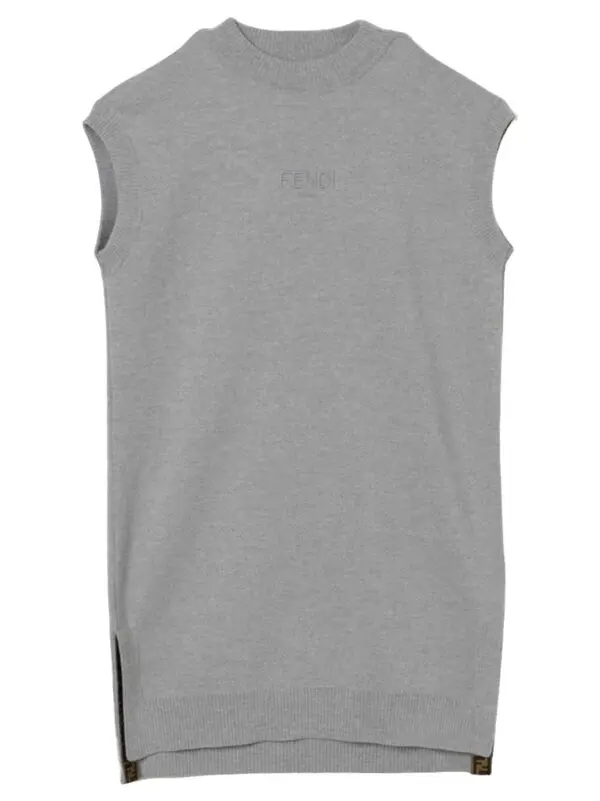 Fendi Embroidered Logo Wool Dress - Gray