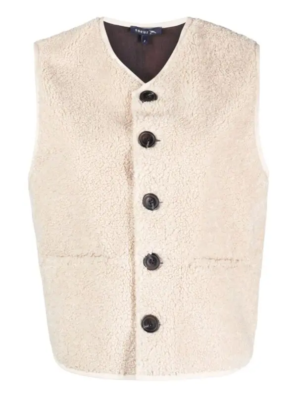 Soeur V-neck Sleeveless Vest With Button Closure - Ecru