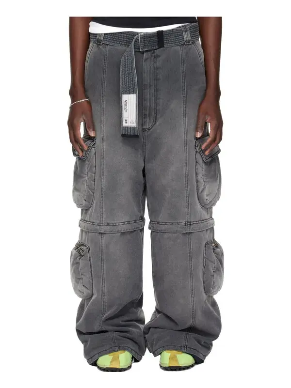 LU'U DAN Wadded Denim Cargo Overalls - Grey