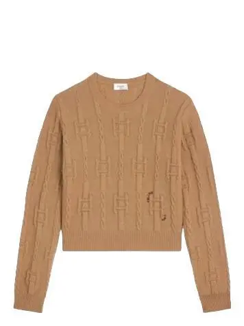 Celine Cashmere Crewneck Sweater With Chains Motif - Camel