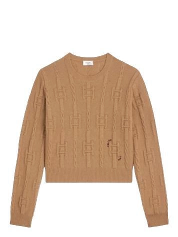 Celine Cashmere Crewneck Sweater With Chains Motif - Camel
