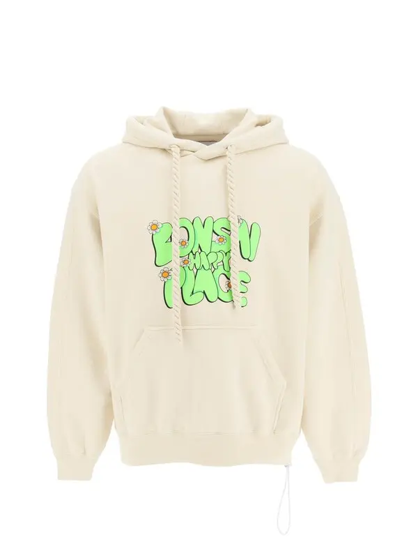 BONSAI Slogan Printed Drawstring Hoodie - White