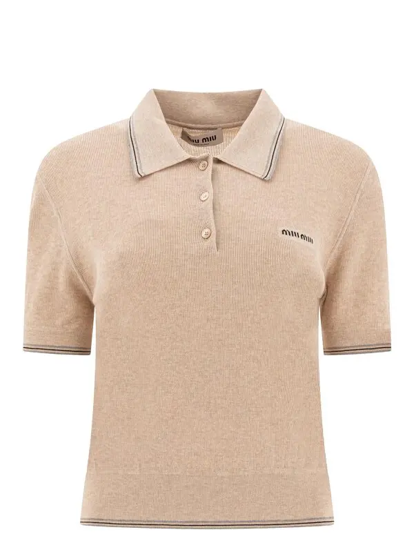 Miu Miu Short-sleeved Knitted Polo Shirt - Sand-colored