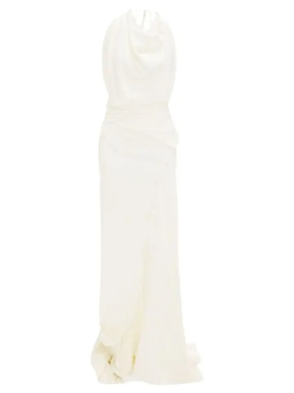 Victoria Beckham Draped Crepe Satin Maxi Dress With Eyelet Details - White