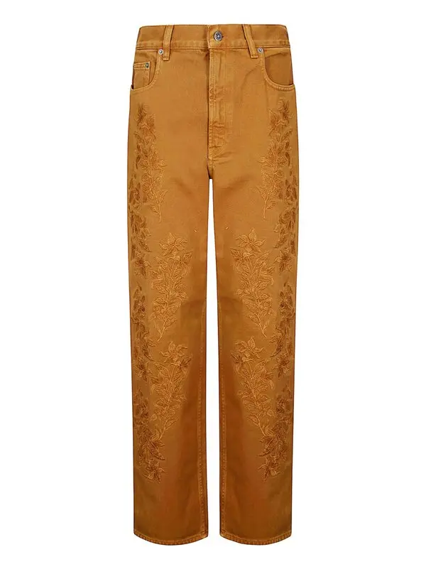 GOLDEN GOOSE Kim Floral Embroidered Pants - Brown
