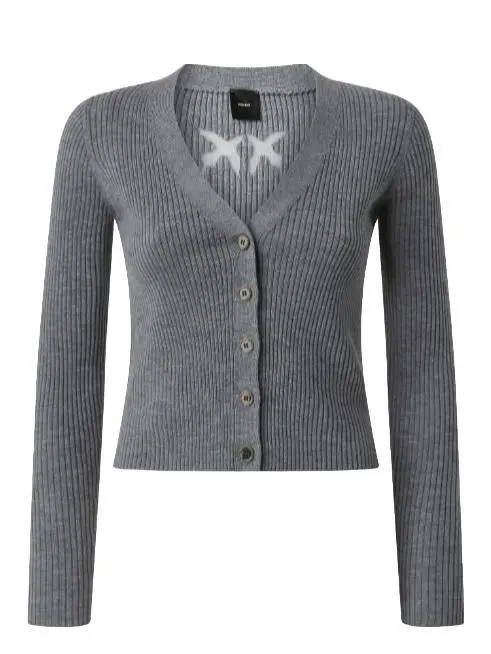Pinko Love Birds Logo Rib-knit Cardigan - Gray