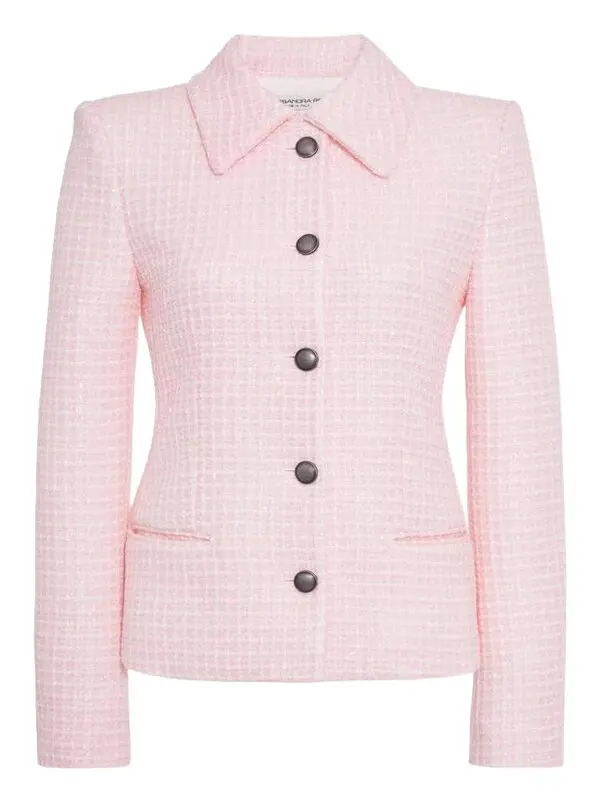 Alessandra Rich Checked Embellished Tweed Blazer - Pink