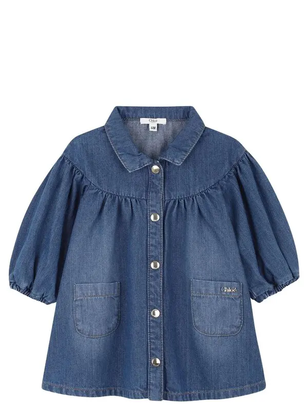 Chloé Denim Dress With Elasticated Cuffs And Pockets - Blue