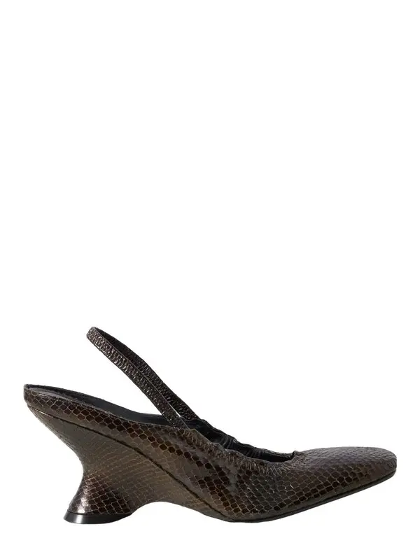 Dries Van Noten Snake-effect Leather Slingback Wedge Pumps - Dark Brown