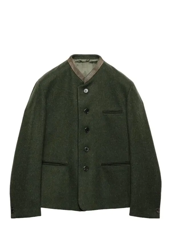 Prada Long Sleeve Wool Jacket With Leather Trim - Black
