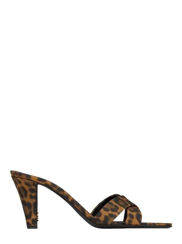 Saint Laurent Jill Leopard Print Mules - Black