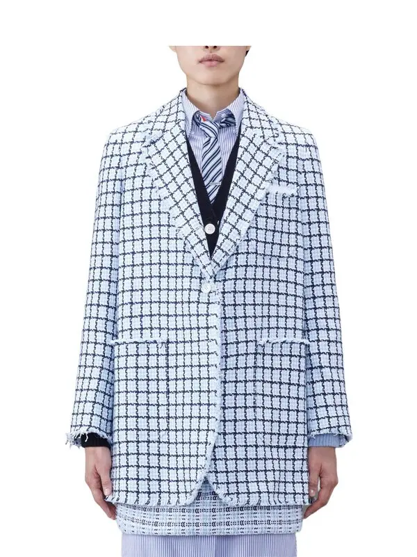 Thom Browne Checked Cotton Single-breasted Coat - Blue
