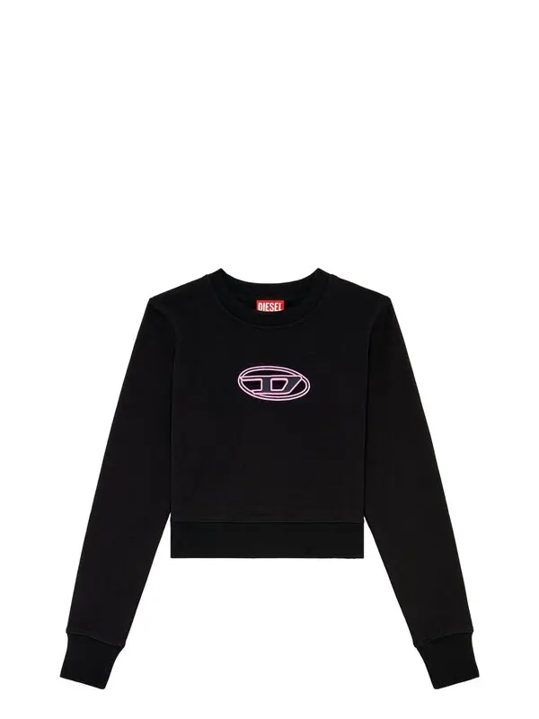 DIESEL® Cropped Crewneck Sweatshirt With Embroidered Logo - Black